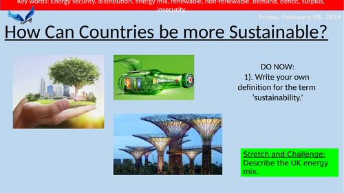Geography GCSE Lesson- Resource Management- Energy- Sustainability- AQA ...