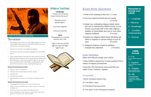 AQA Religion, Peace and Conflict: Conflict and War Exam Booklet ...