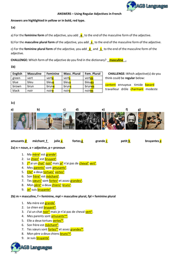 French Regular Adjectives (with answers) | Teaching Resources