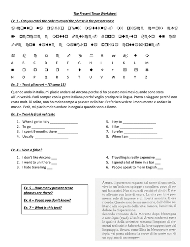 Italian Present Tense Worksheet | Teaching Resources