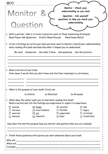 Questioning and Monitoring - Reading Comprehension - Differentiated ...