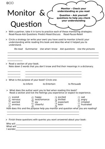 Questioning and Monitoring - Reading Comprehension - Differentiated ...