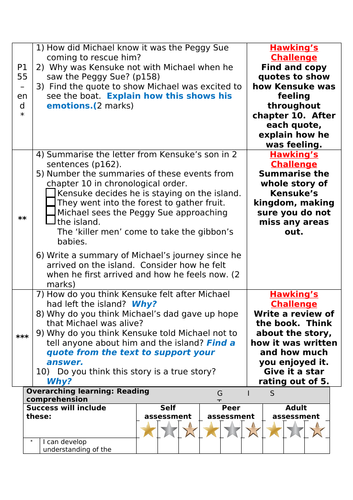 Kensuke's Kingdom reading comp pack | Teaching Resources