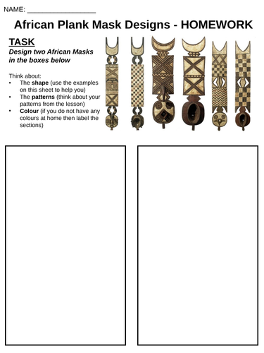 KS3 Art & Design African Plank Masks PP & Worksheets | Teaching Resources