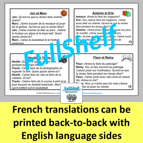French Sports & Hobbies Role Play Dialogue | Teaching Resources