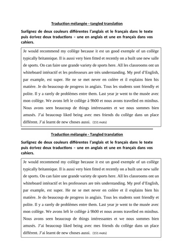 Tangled Translation/Writing - Mon Collège | Teaching Resources