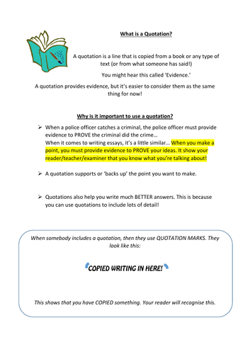 What is a Quotation? Step by step guide: low ability KS3 KS4 | Teaching ...