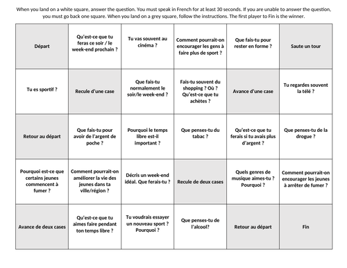 GCSE / KS3 French -Board game for speaking practice - les loisirs ...