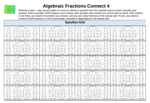 Algebraic Fractions Connect 4 Activity | Teaching Resources