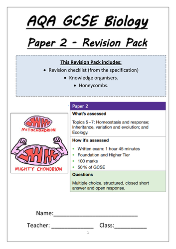 AQA GCSE Biology Paper 2 Revision- Exam Questions, Mark Schemes ...