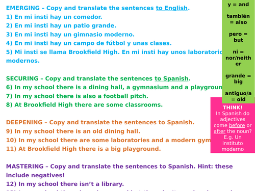 SPANISH KS3 TRANSLATION EXERCISES WITH ANSWERS - Mi insti | Teaching ...