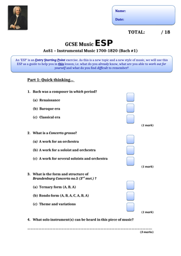GCSE MUSIC EXTENDED WRITING - BACH | Teaching Resources