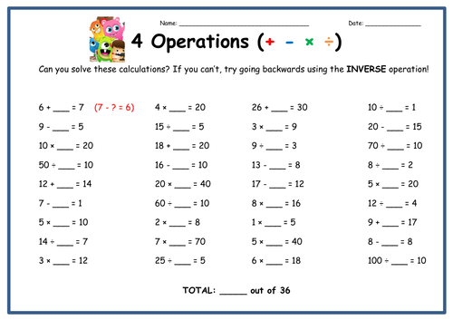 Year 2 - The 4 Operations Worksheet | Teaching Resources