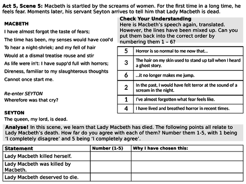 Macbeth: Act 5 for Lower Ability | Teaching Resources