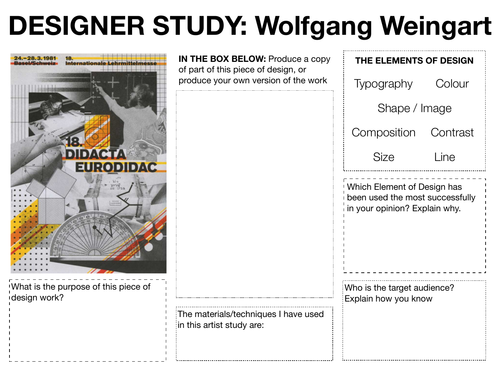 Graphic Art & Design Research Worksheets / Homework / Starter ...