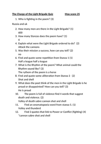 The Charge of the Light Brigade (Poetry power and conflict) | Teaching ...