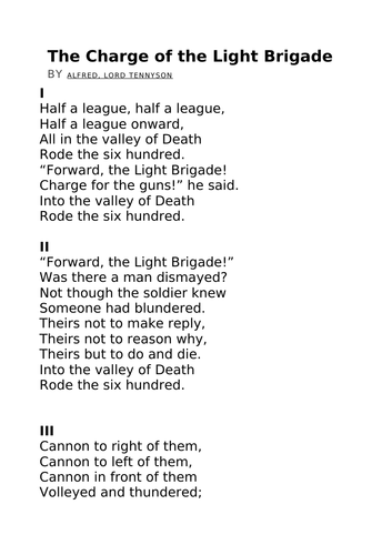 The Charge of the Light Brigade (Poetry power and conflict) | Teaching ...