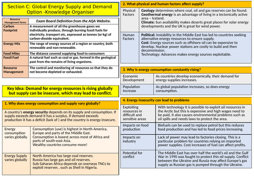 AQA 9-1 Knowledge Organiser : Resource Management Overview and Energy ...