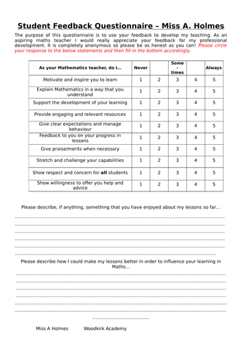 Student Feedback Questionnaire - Rate your teaching! | Teaching Resources