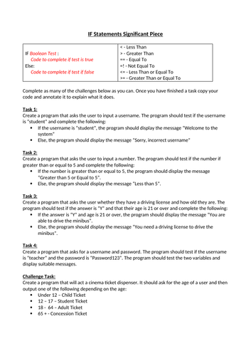 GCSE Computer Science Python IF Statements Worksheet | Teaching Resources GCSE Computer Science Python IF Statements Worksheet | Teaching Resources