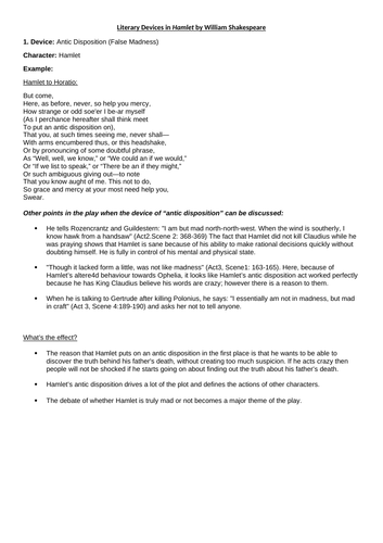 Literary Devices in “Hamlet” | Teaching Resources