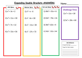 Expanding Double Brackets Differentiated Worksheet with Answers ...