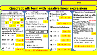 Quadratic sequences nth term formula | Teaching Resources
