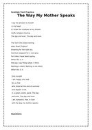 Carol Ann Duffy Scottish Text - The Way My Mother Speaks | Teaching ...