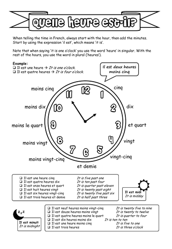 French KS3 - Telling the time / Quelle heures est-il? | Teaching Resources