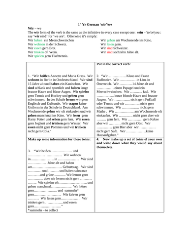 The 'wir' form | Teaching Resources