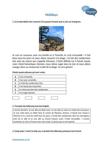 French - Holidays - GCSE-style activities | Teaching Resources