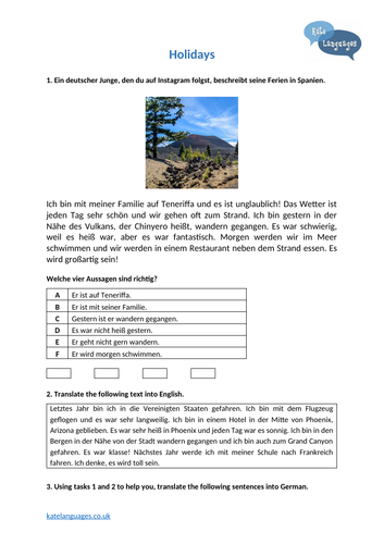German - Holidays - GCSE-style activities (2018) | Teaching Resources