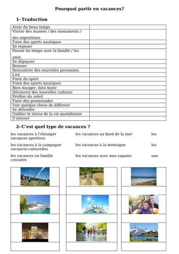GCSE - KS3 French - Les types de vacances | Teaching Resources
