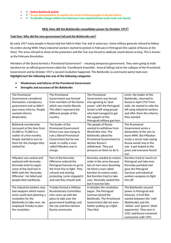 Russia: 1890-1935 (3- How were the Bolsheviks Succesful in their ...
