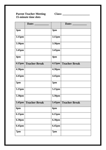 Parent Teacher Meetings - Sign Up Sheets | Teaching Resources