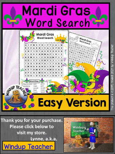 Mardi Gras Word Searches - Easy and Hard | Teaching Resources