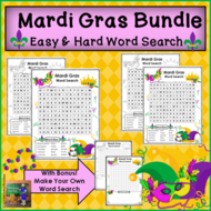 Mardi Gras Word Searches - Easy and Hard | Teaching Resources
