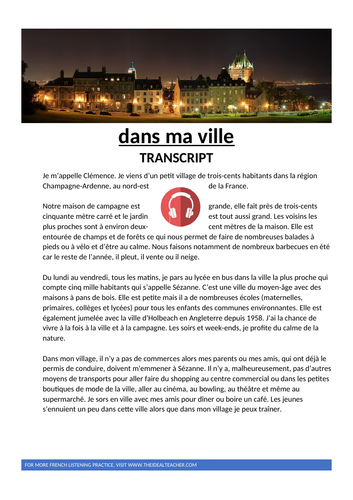Ma Ville (Town) - French Revision Listening MP3 and Transcript ...