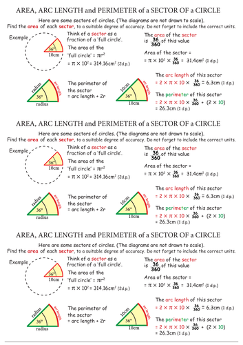 AREA, ARC LENGTH and PERIMETER of SECTORS of CIRCLES 60 Questions ...