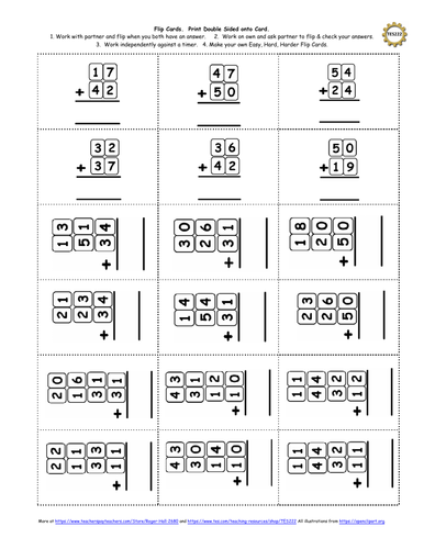 Addition KS2 Y3 Y4 Add up to four 2 digit numbers differentiated ...