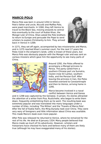 Age of Exploration Marco Polo | Teaching Resources
