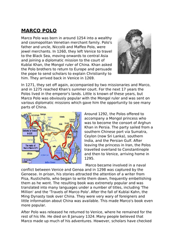 Age of Exploration Marco Polo | Teaching Resources