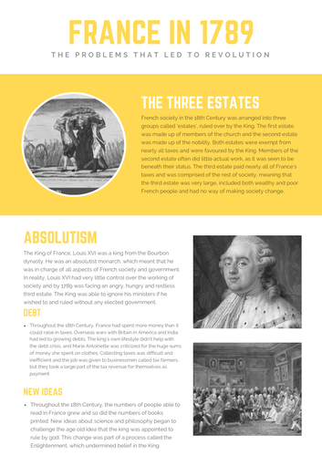 Super simple France in 1789 notes for lower ability learners | Teaching ...
