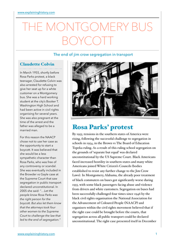 The Montgomery Bus Boycott Study Guide | Teaching Resources