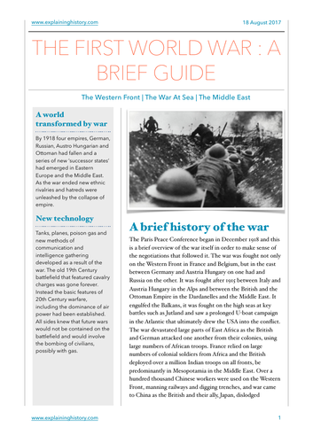 The First World War: A Brief Guide | Teaching Resources