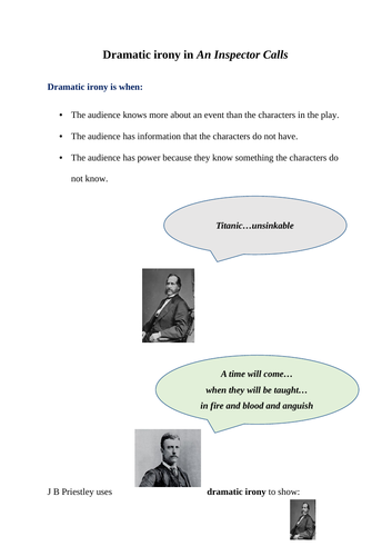 Dramatic irony An Inspector Calls for students working towards Level 4 ...