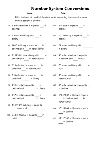 Number System Conversions worksheet | Teaching Resources Number System Conversions worksheet | Teaching Resources