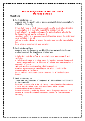 Carol Ann Duffy Scottish Text - War Photographer | Teaching Resources