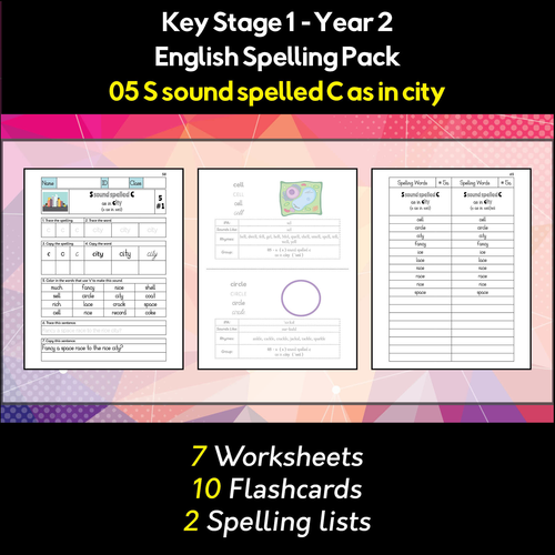 English Spelling and Phonics Pack - S sound spelled C as in city (s ...
