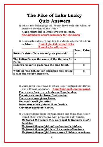 Year 5/6 Reading Comprehension: World War II Evacuee: The Pike of Lake ...